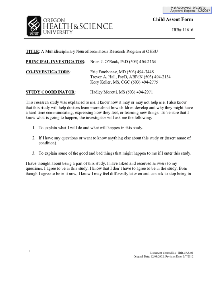 Fillable Online NF-1 Study - Child - OHSU Fax Email Print - pdfFiller