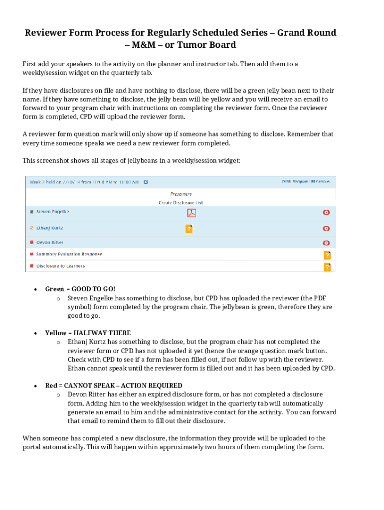 Fillable Online Reviewer Form Process for Regularly Scheduled Series ...