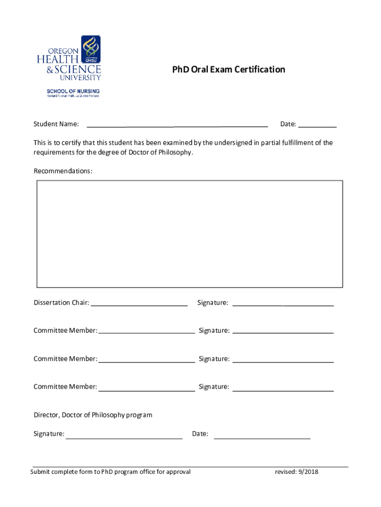 Fillable Online Oral Exam Certification Form Fax Email Print - pdfFiller