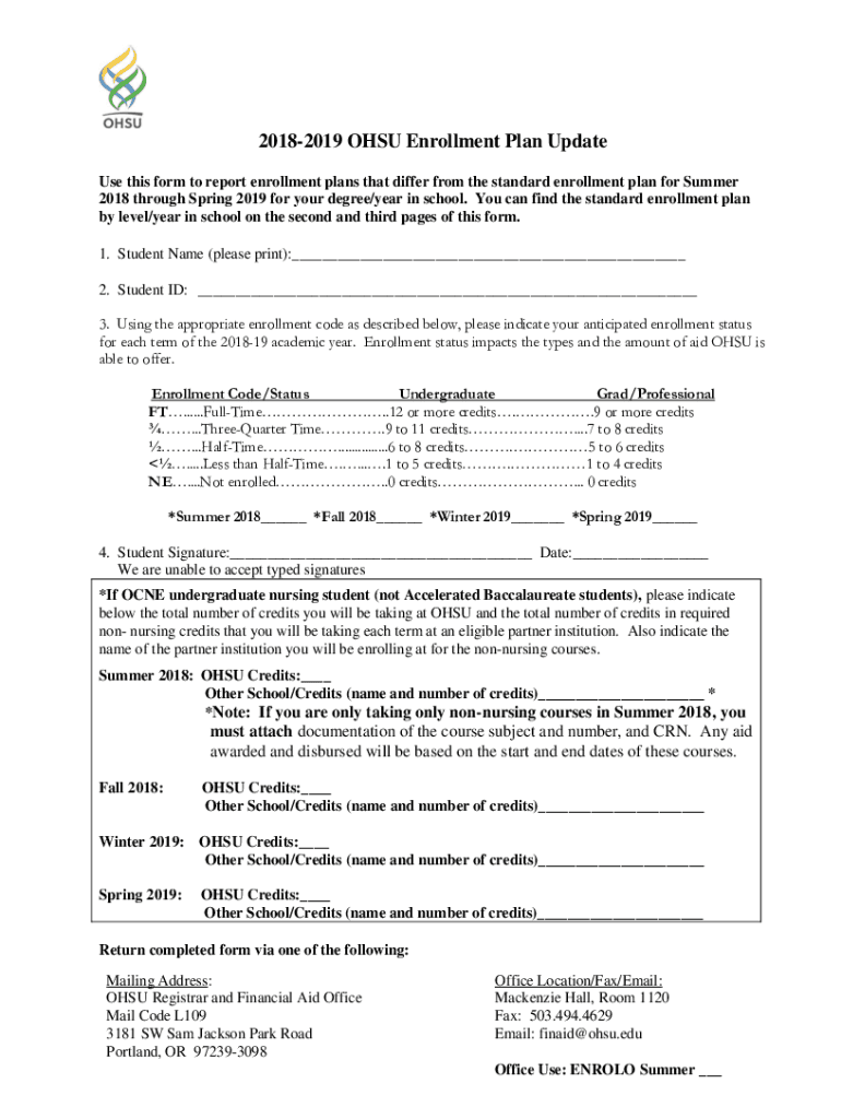 Fillable Online Standard Enrollment Plans Used in Determining Initial Financial ... - OHSU Fax ...