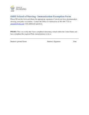 Fillable Online OHSU School of Nursing - Immunization Exemption Form ...