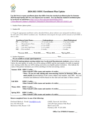 Fillable Online Use this form to report enrollment plans that differ from the standard ...