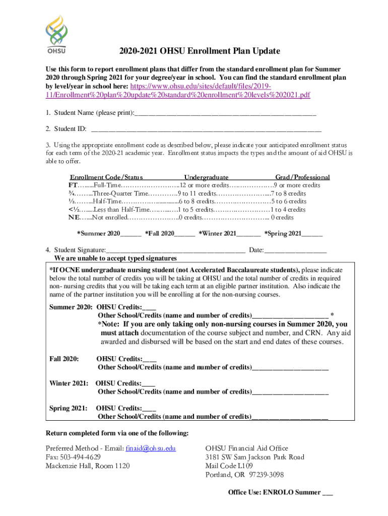 Fillable Online Use this form to report enrollment plans that differ ...