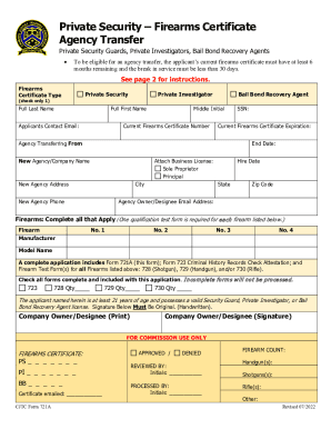 Fillable Online Private Security Firearms Certificate Agency Transfer ...