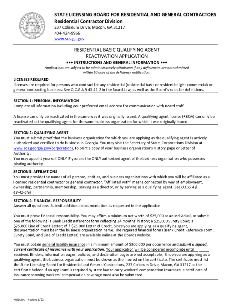 Fillable Online sos ga About the State Licensing Board for Residential ...