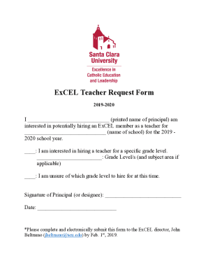 Fillable Online ExCEL Teacher Request Form - Santa Clara University Fax ...