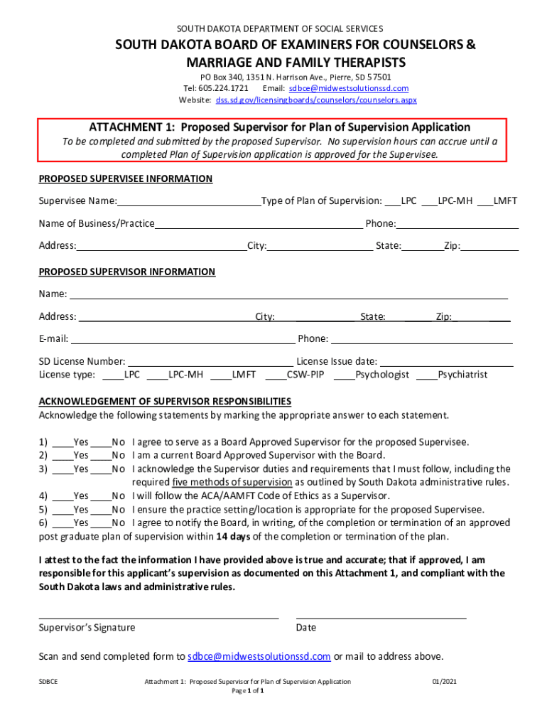 Fillable Online dss sd Proposed Supervisor for Plan of Supervision Application Fax Email Print ...