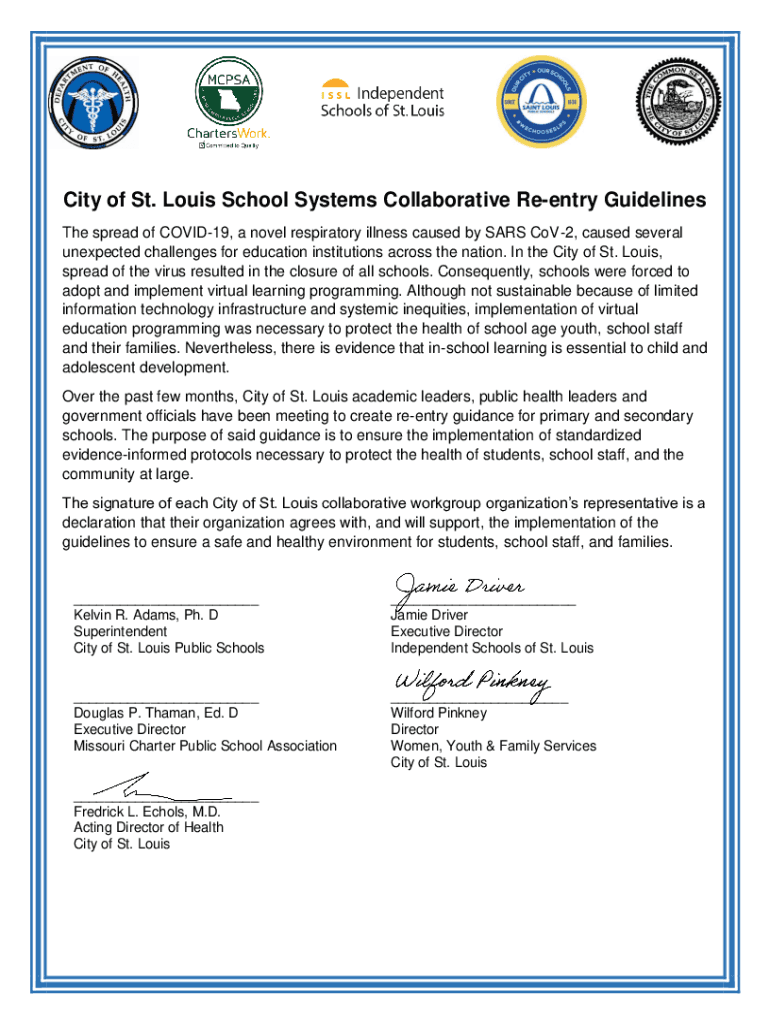 Fillable Online School Re-entry Guidance Finalized for St. Louis City ...