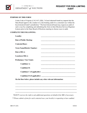 Fillable Online REQUEST FOR RISK-LIMITING AUDIT Fax Email Print - pdfFiller