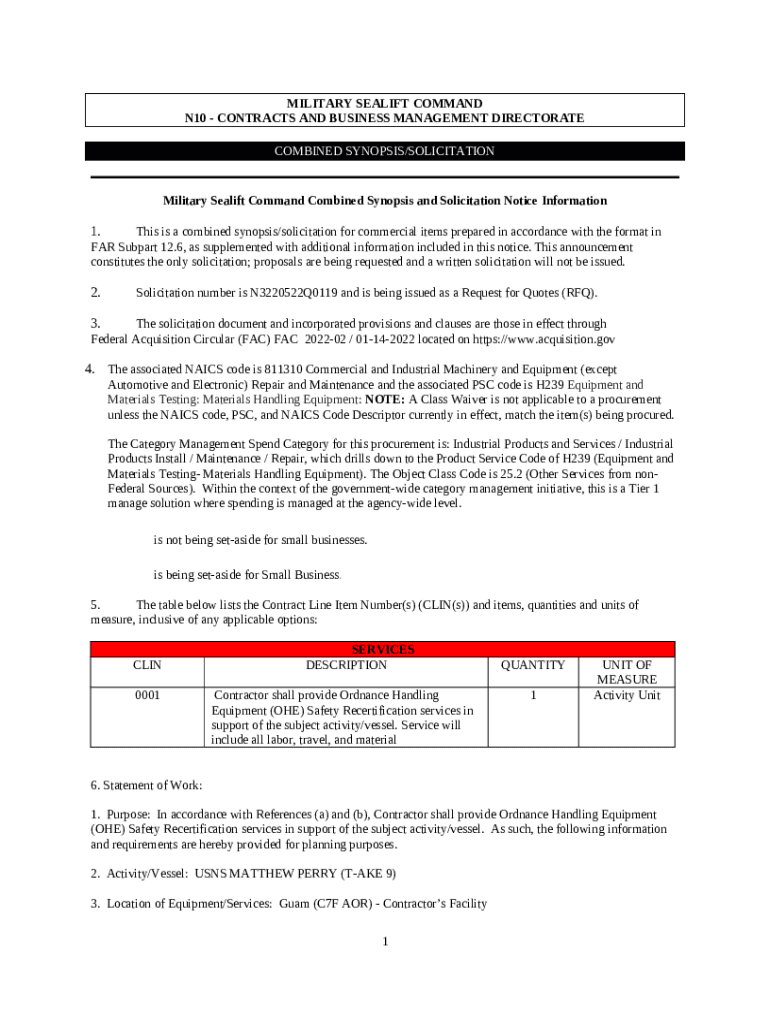 Small Business Opportunities - Military Sealift Command Doc Template | pdfFiller