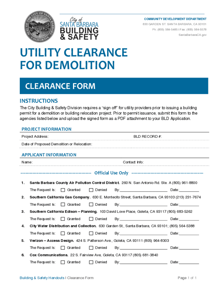 Fillable Online UtilityClearanceFormFinal. Utility Clearance For ...