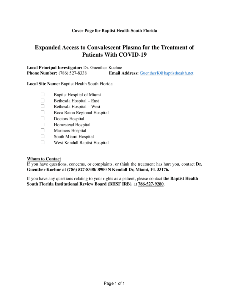 Fillable Online Expanded Access to Convalescent Plasma for the ...