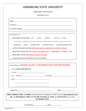 Fillable Online Enrollment Certification - GRAMBLING STATE UNIVERSITY ...