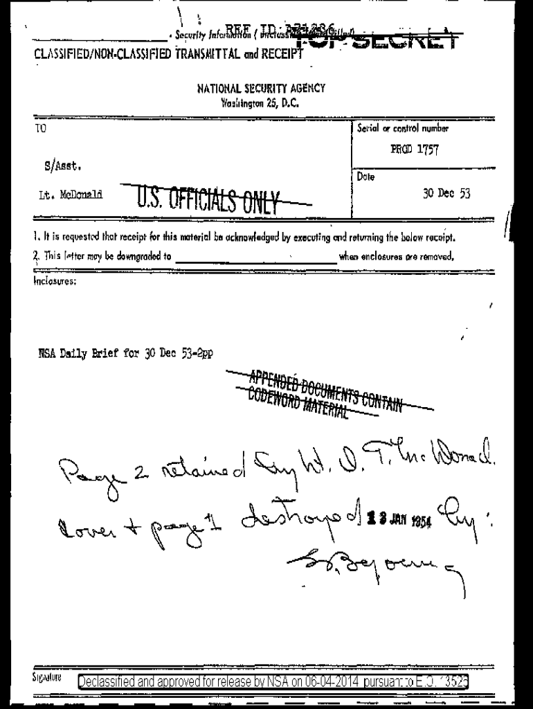 Fillable Online NSA FORM1295S, TRANSMITTAL/RECEIPTS FOR VARIOUS ...