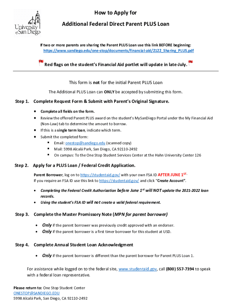 Fillable Online How to Apply for Additional Federal Direct Parent PLUS ...