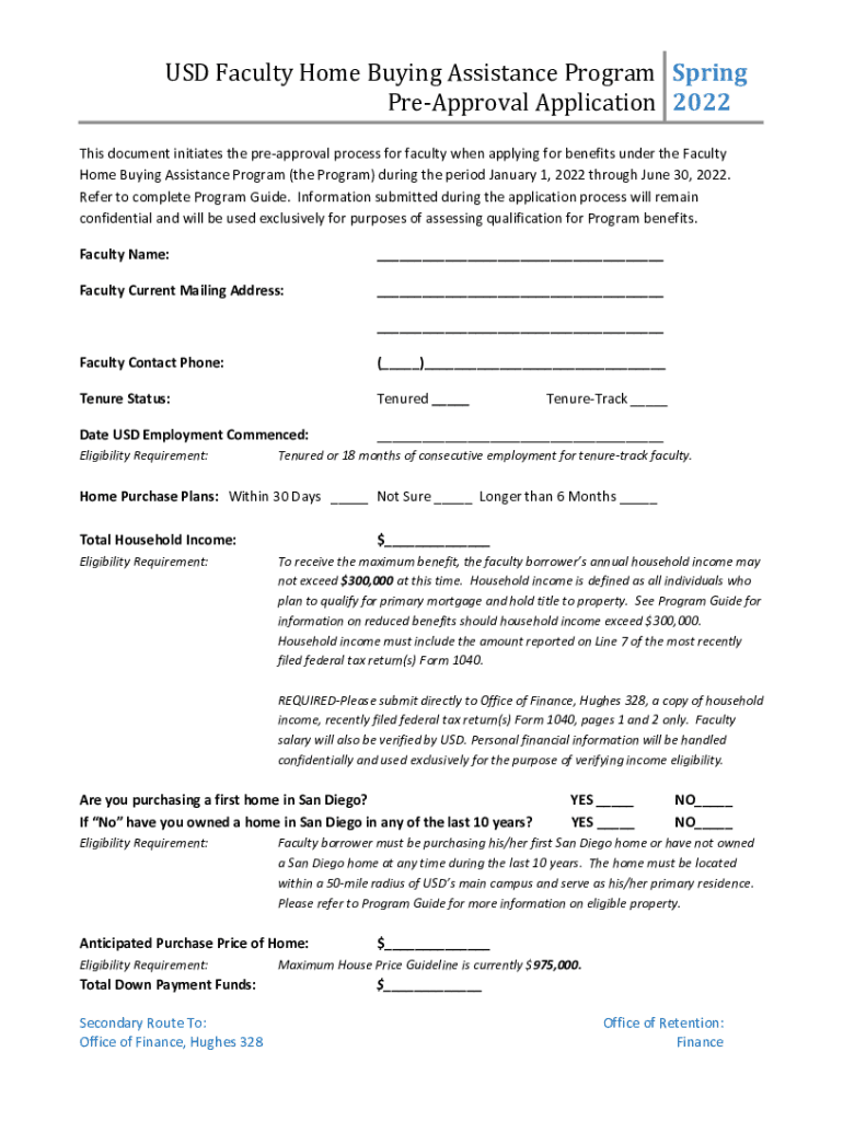 Fillable Online Fillable Online sandiego Pre-Approval Application ...