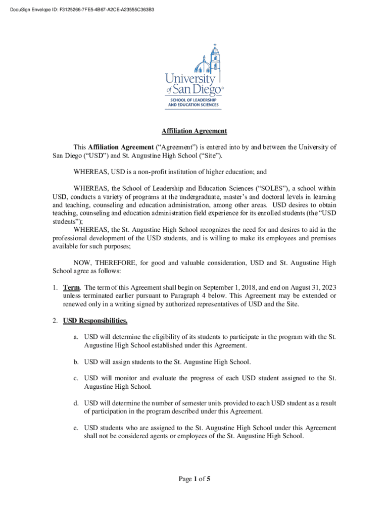 Fillable Online Page 1 of 5 Affiliation Agreement This Affiliation Agreement ... Fax Email Print ...