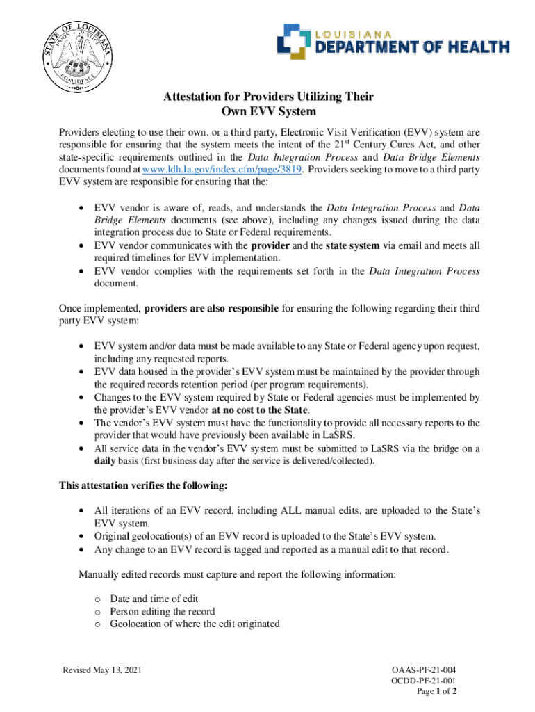 Fillable Online Attestation for Providers Utilizing Their Own EVV ...
