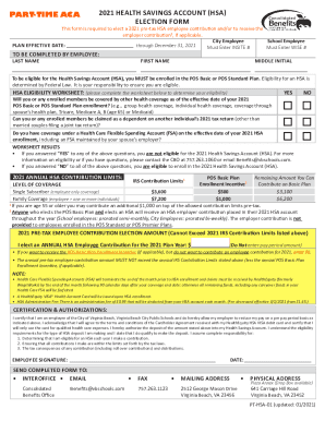 Fillable Online PART-TIME ACA 2023 HEALTH SAVINGS ACCOUNT (HSA) ELECTION FORM Fax Email Print ...