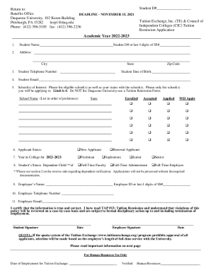 Fillable Online 2022-2023 Tuition Exchange Application Form Fax Email ...