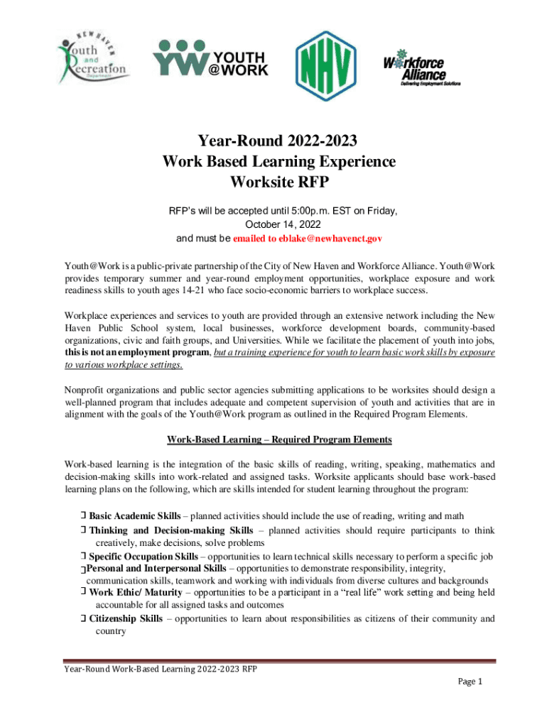 Fillable Online Year-Round 2022-2023 Work Based Learning Experience ...