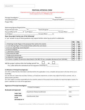 Fillable Online PROPOSAL APPROVAL FORM - Duquesne University Fax Email ...