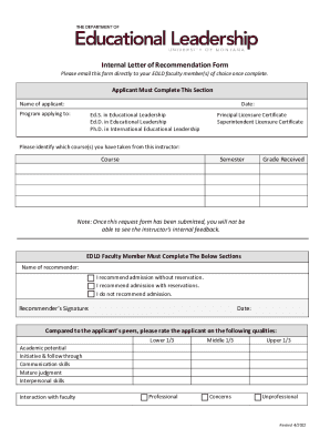 Fillable Online Internal Letter of Recommendation Form Fax Email Print - pdfFiller