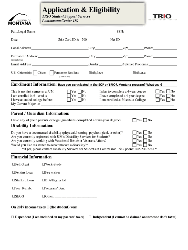 Fillable Online SSS Eligibility and ApplicationTRIOUniversity of ...
