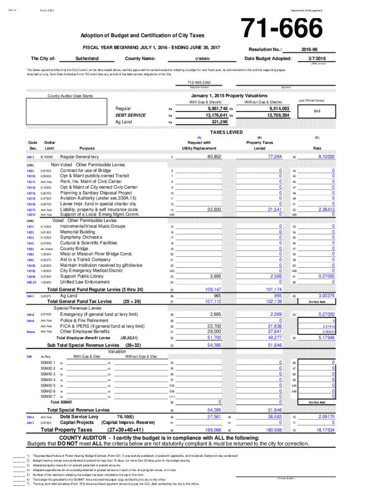 Fillable Online Form 638 - R ADOPTION OF BUDGET & CERTIFICATION OF ...