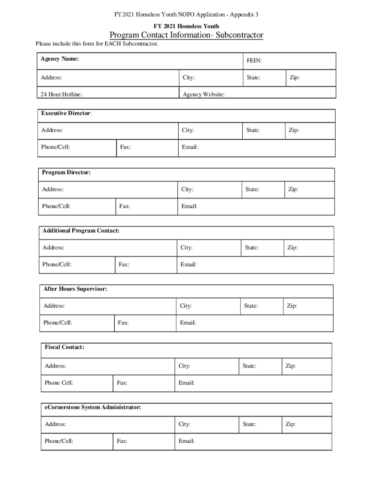 Fillable Online Program Contact Information- Subcontractor - dhs.state.il.us Fax Email Print ...