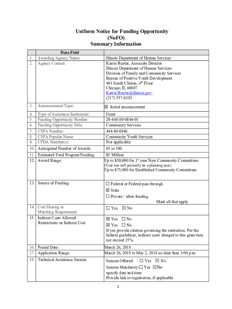 Fillable Online Uniform Notice of Funding Opportunity (NOFO) Summary ...