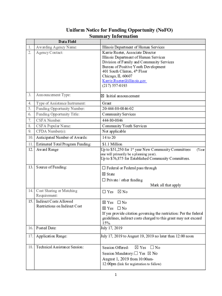 Fillable Online Uniform Notice for Funding Opportunity (NOFO) Summary ...
