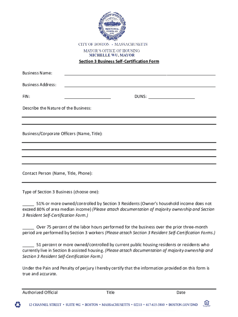 Fillable Online Section 3 Business Concern Certification Sample Form Fax Email Print - pdfFiller