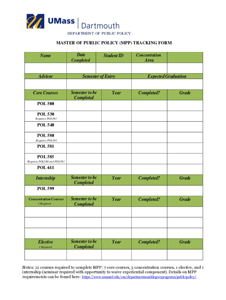 Fillable Online master of public policy (mpp) tracking form Fax Email ...