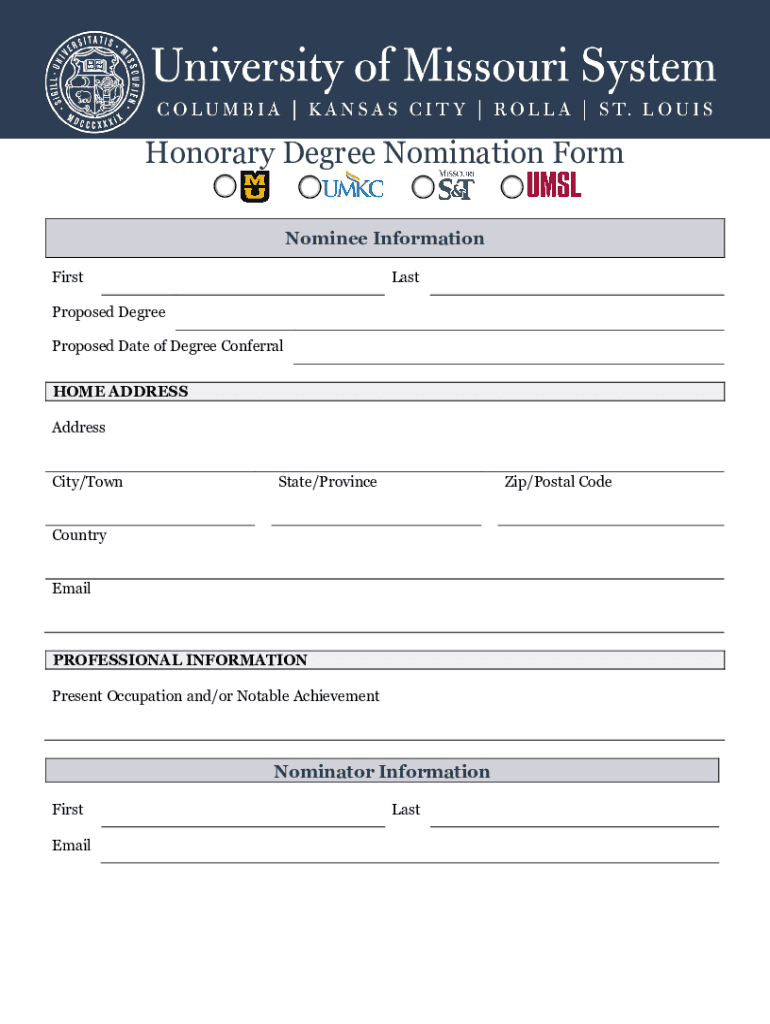 Fillable Online Honorary Degree Nomination FormHonorary Degrees Fax Email Print - pdfFiller
