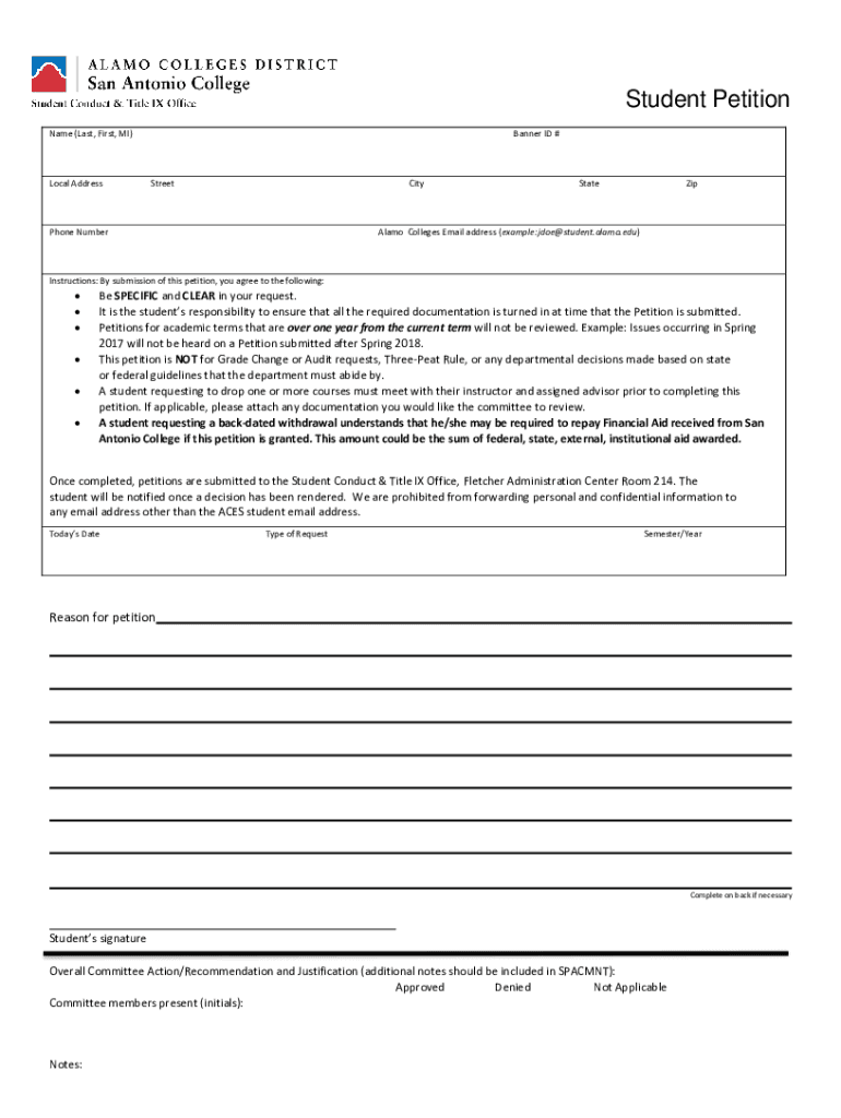 Fillable Online student-petition---06.18-fillable.pdf - Student Petition Name (Last ... Fax ...