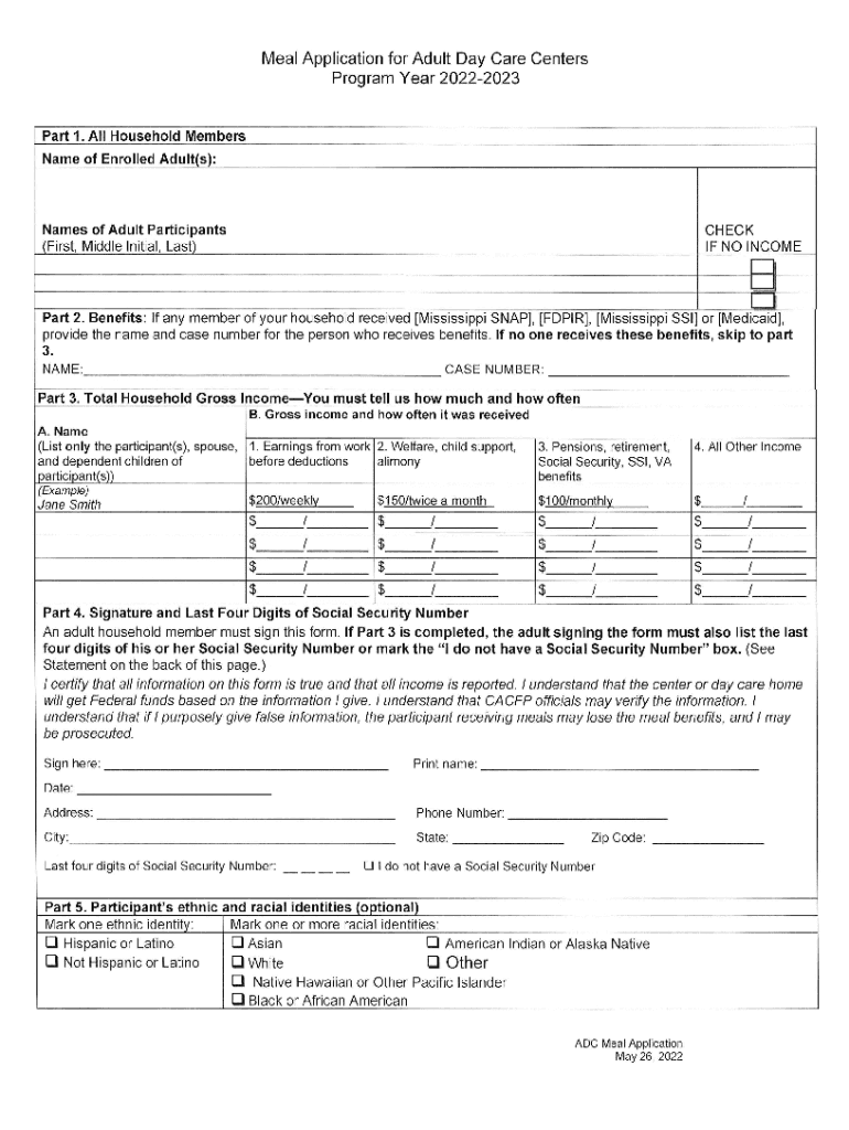 Fillable Online Child and Adult Care Food Program (CACFP) - Mississippi ...