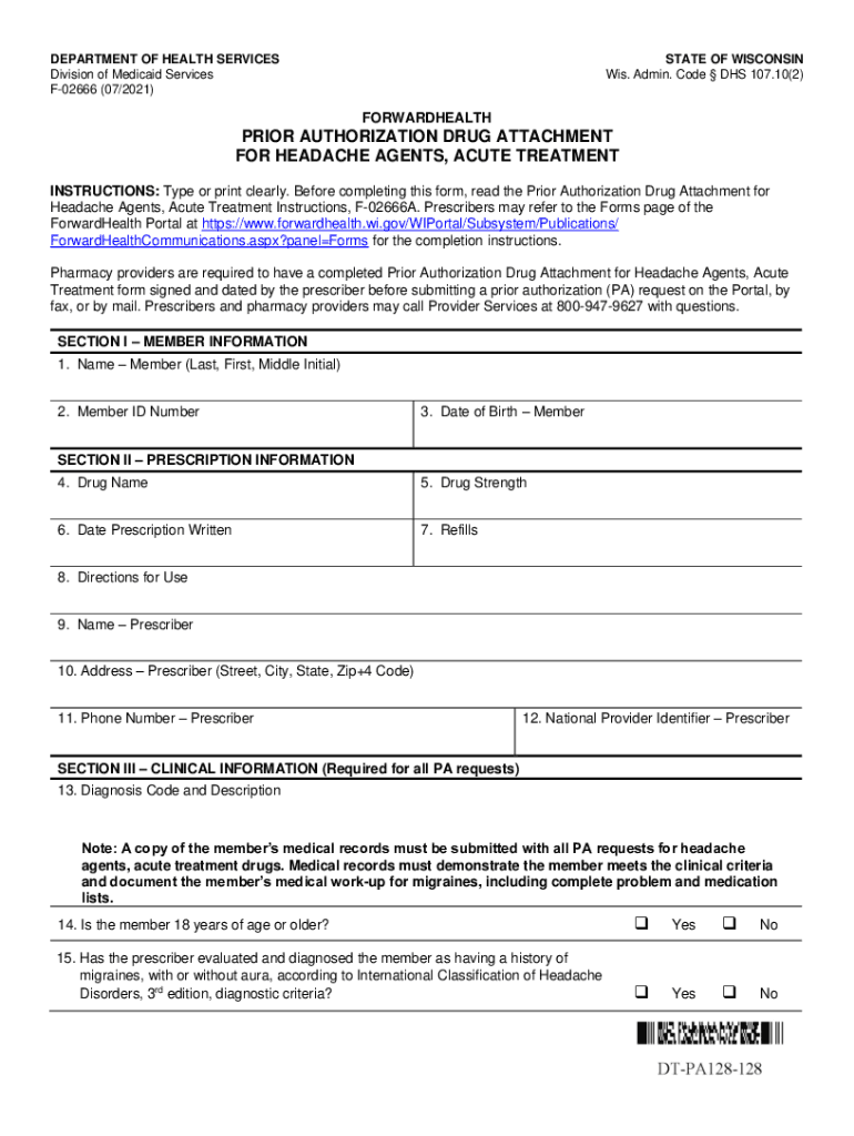 Fillable Online Prior Authorization Drug Attachment for Headache Agents, Acute Treatment, F ...