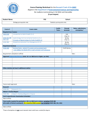 Fillable Online sph unc Course Planning Worksheet MSEE degree in the Department of ... Fax Email ...