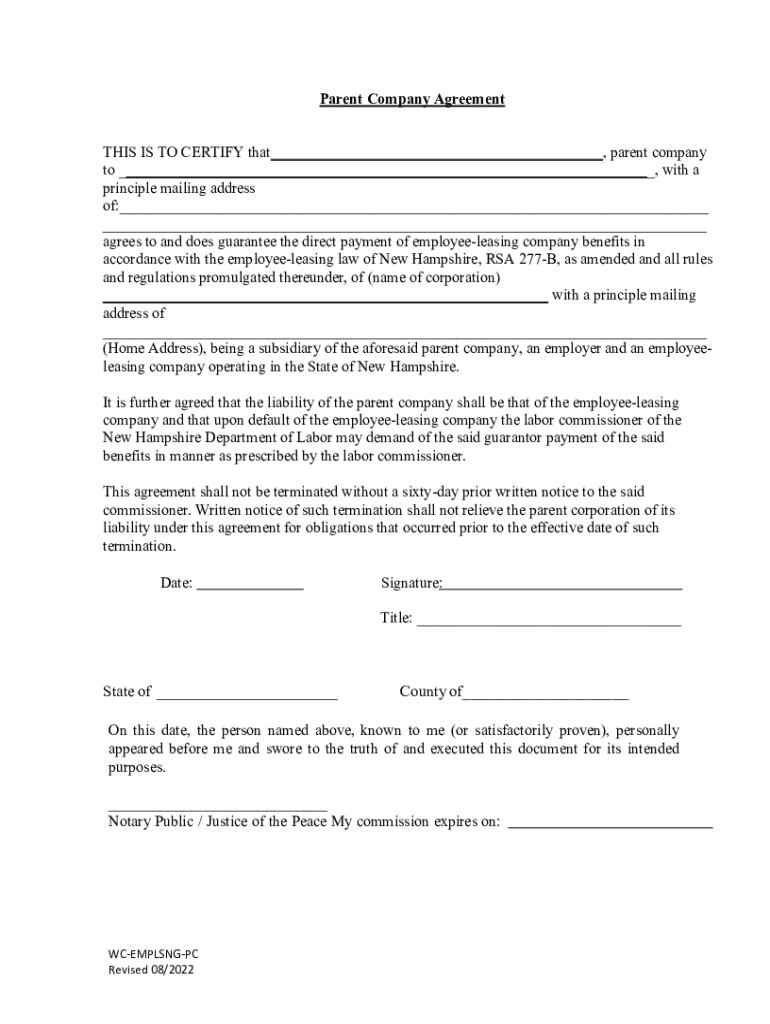 Fillable Online Parent Company Guarantee: Definition & Sample ...