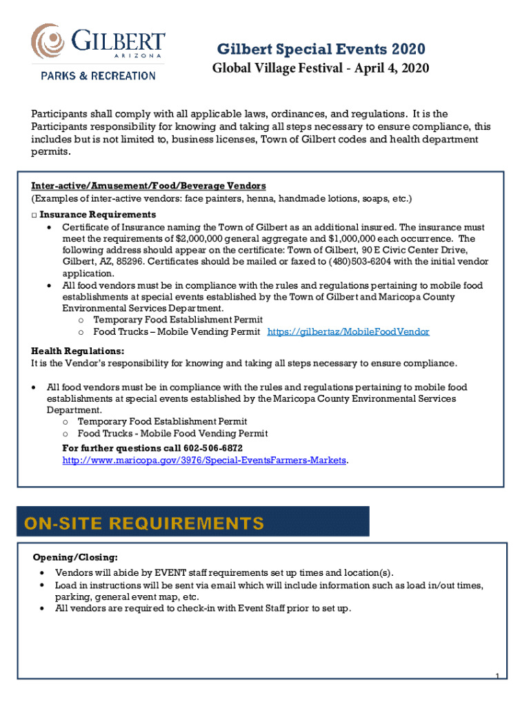 Fillable Online Gilbert Global Village FestivalTown of Gilbert, Arizona Fax Email Print - pdfFiller