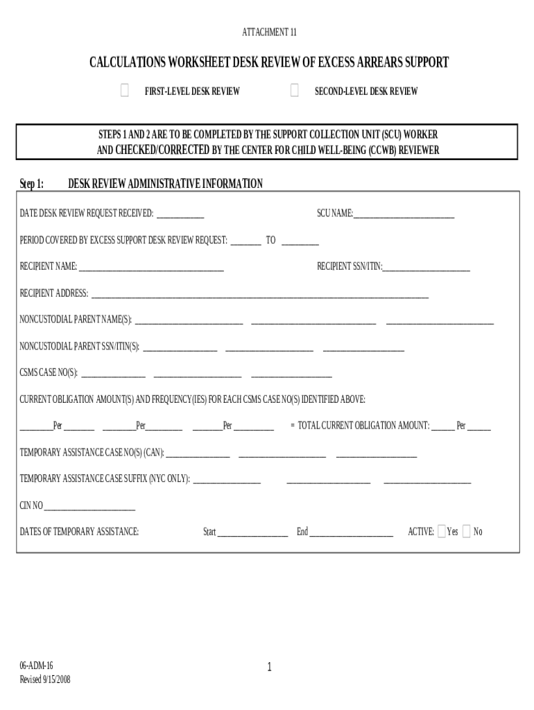 CALCULATIONS WORKSHEET DESK REVIEW OF EXCESS CURRENT SUPPORT (Available ...
