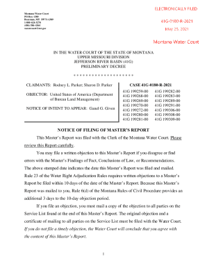 Fillable Online courts mt NOTICE OF FILING OF MASTER'S REPORT This ...
