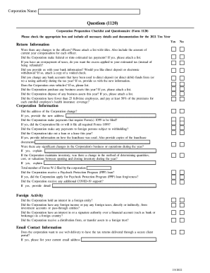 Fillable Online 1120 Fillable Questionnaire Fax Email Print - pdfFiller