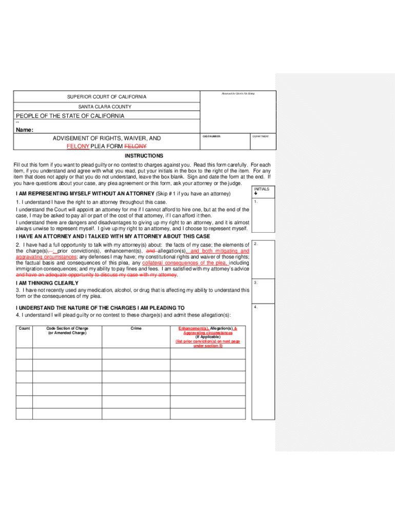 Fillable Online Rules MemoCriminal DivUpdated Felony Plea and Waiver ...