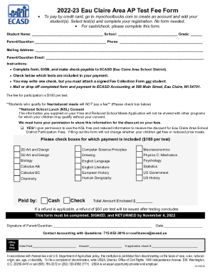 Fillable Online ecasd.usECASDmedia2022 23 Eau Claire Area AP Test Fee ...
