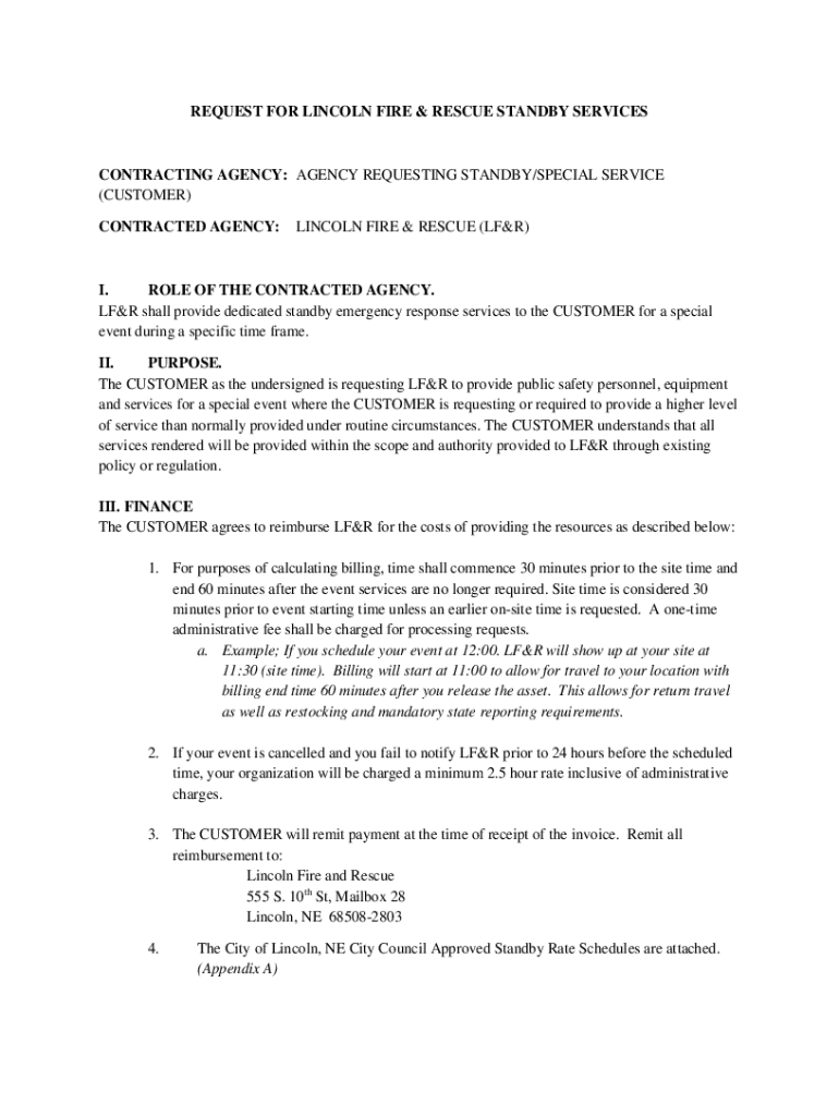 Fillable Online REQUEST FOR LINCOLN FIRE & RESCUE STANDBY SERVICES ...