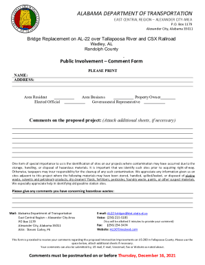 Fillable Online Alabama Department Of Transportation in Alexander ...