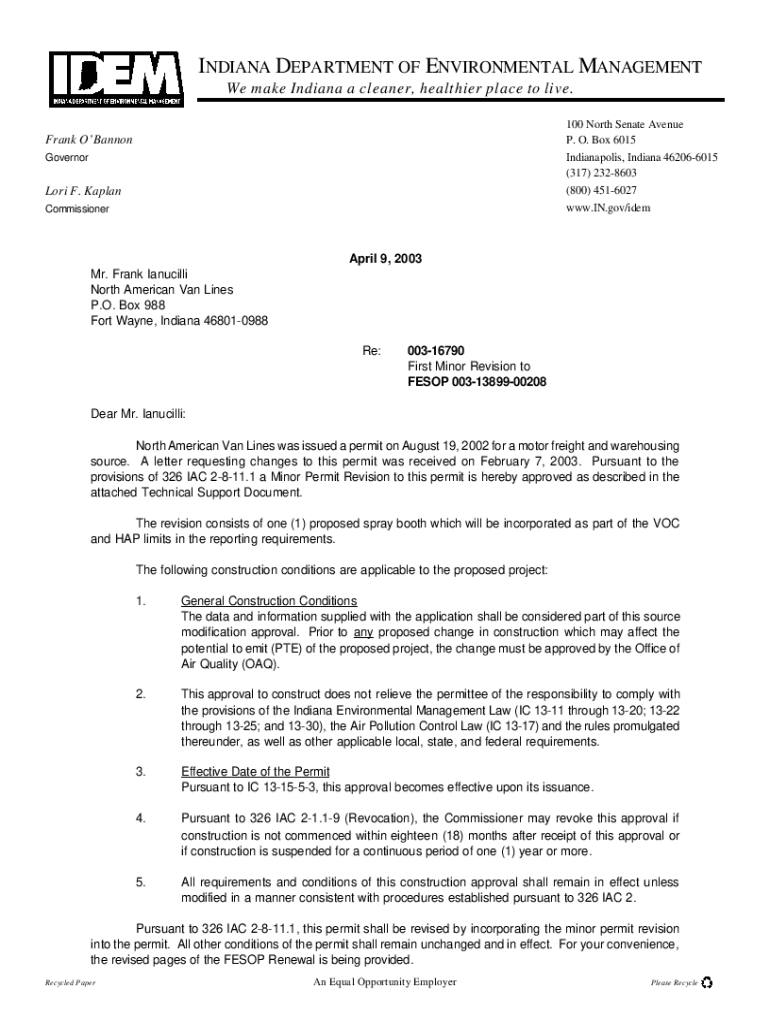 Fillable Online permits air idem in INDIANA DEPARTMENT OF ENVIRONMENTAL ...