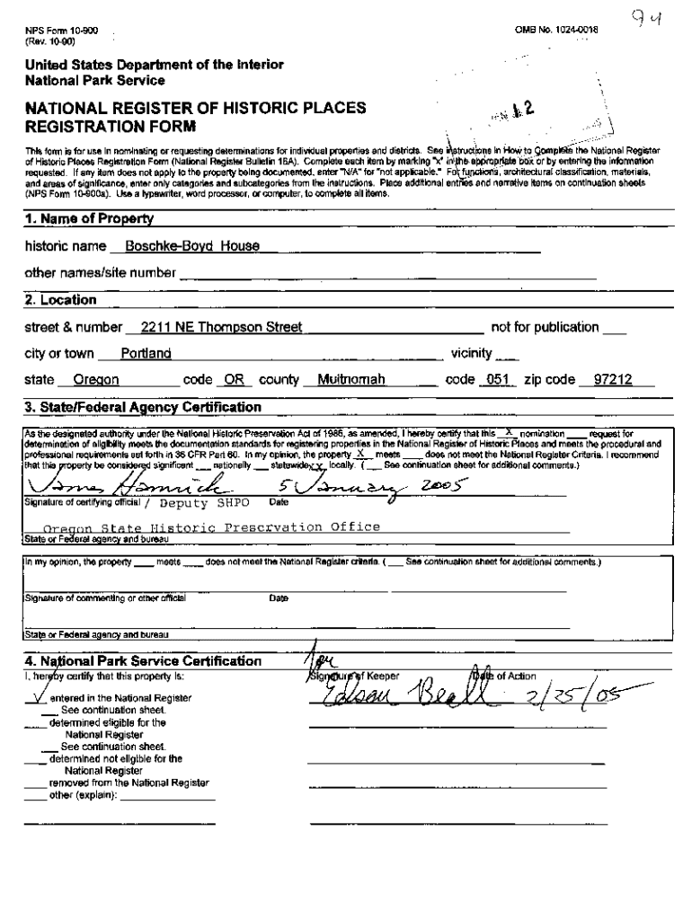 Fillable Online NPS Form 10900 . ' - OMB No. 10024-0018 - Dot7.state.pa ...